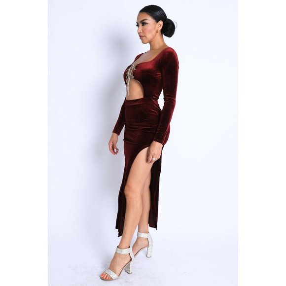 Dresses | Womens Sexy Velvet Slits Tie Detailed Square Neck Party Clubwear Maxi Dress | Poshmark